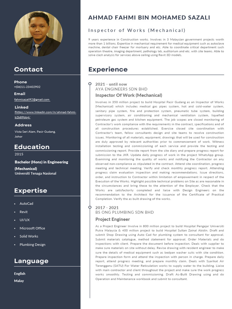 Ahmad Fahmi Bin Mohamed Sazali CV PDF | PDF
