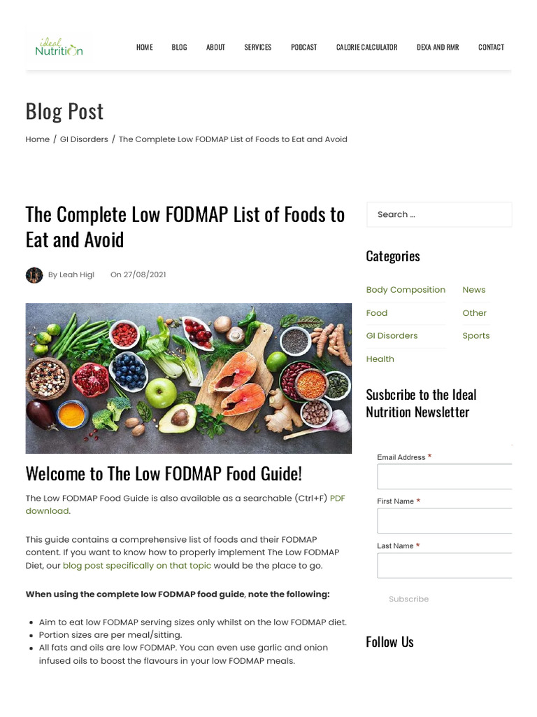 The Complete Low FODMAP List of Foods To Eat and Avoid | PDF
