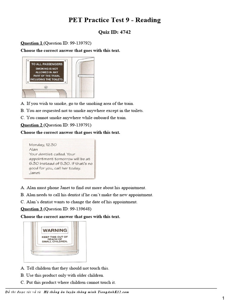 Quiz - 4742 - Pet Practice Test 9 - Reading | PDF