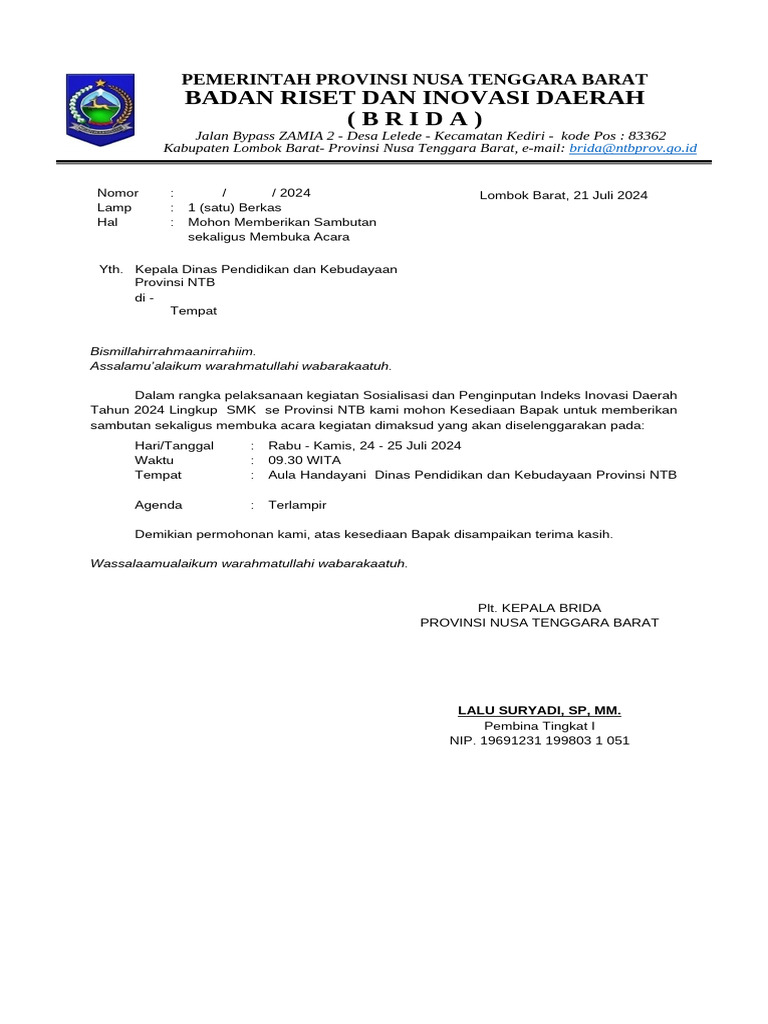 Surat Permohonan Membuka Acara | PDF