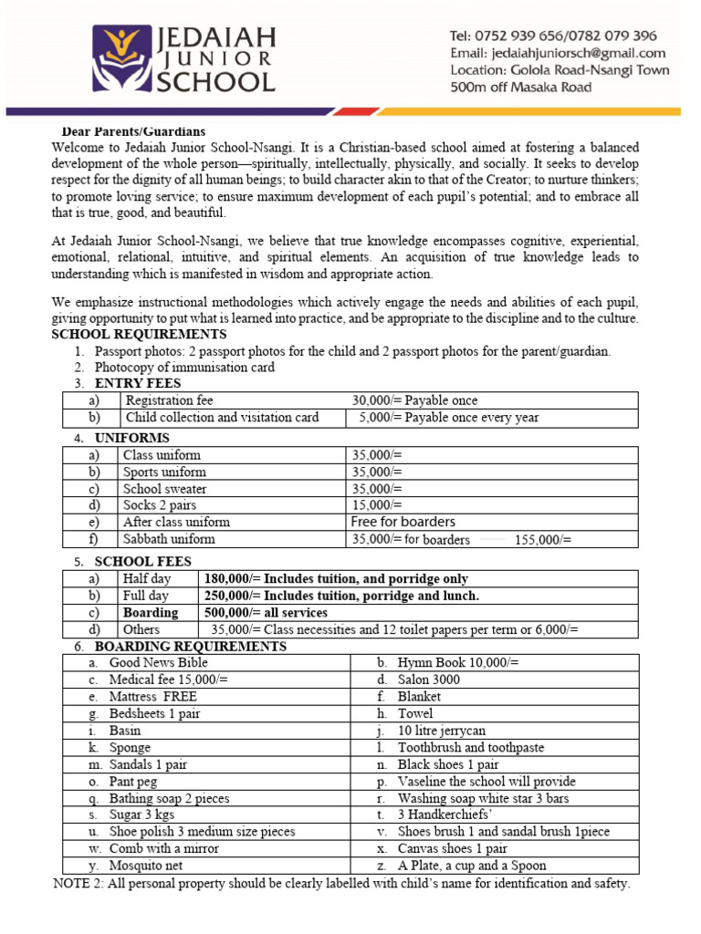 Jedaiah Junior School Enrollment Guide | PDF | Wellness