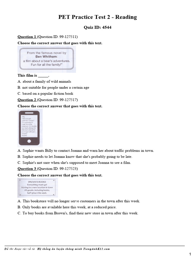 Quiz - 4544 - Pet Practice Test 2 - Reading | PDF