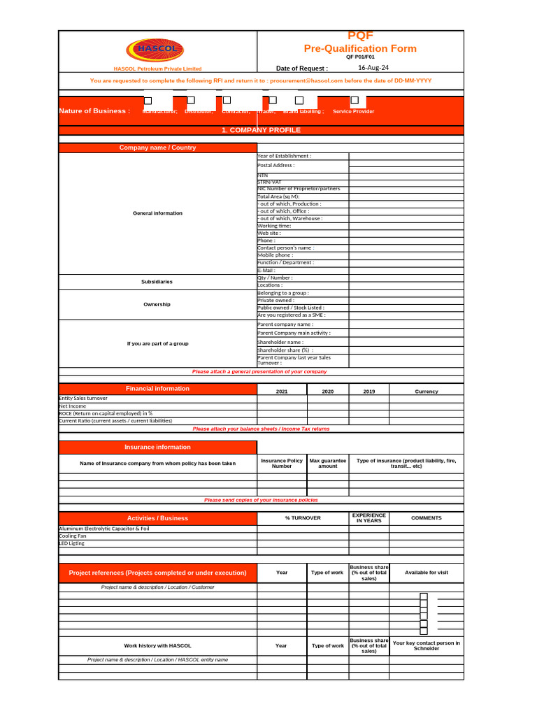 HPL Pre-Qualification Form (PQF) | PDF