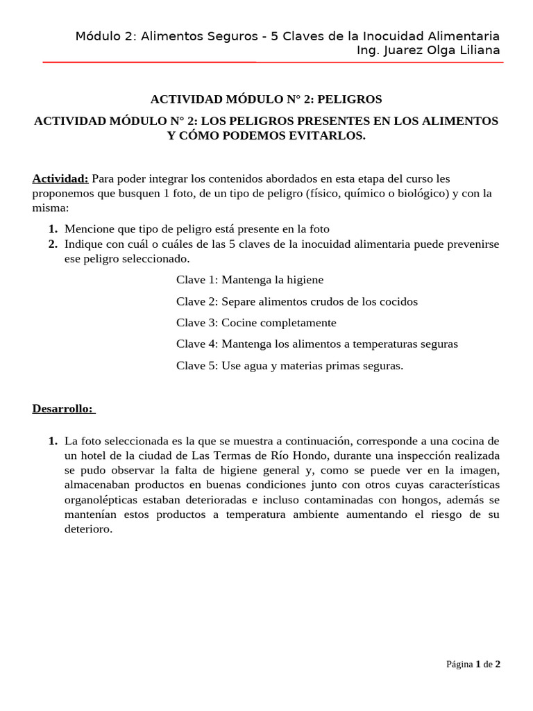 Juarez Olga Liliana Actividad 1 Modulo 2 | PDF | Alimentos | Seguridad alimenticia