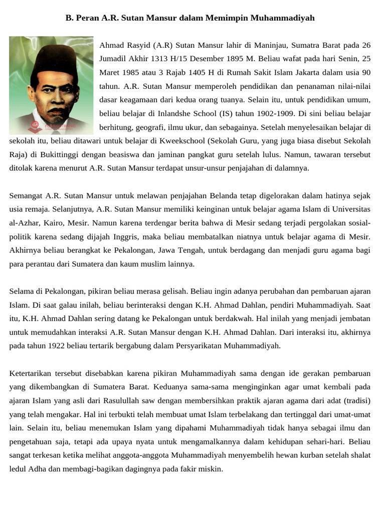 AR Sutan Mansur - KH Ahmad Badawi - HM Yunus Anis | PDF