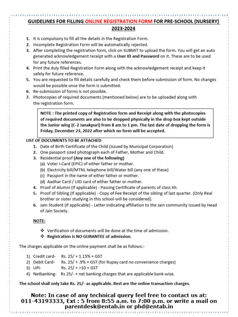 Guidelines For Filling For Pre-School (Nursery) 2023-2024: Online ...