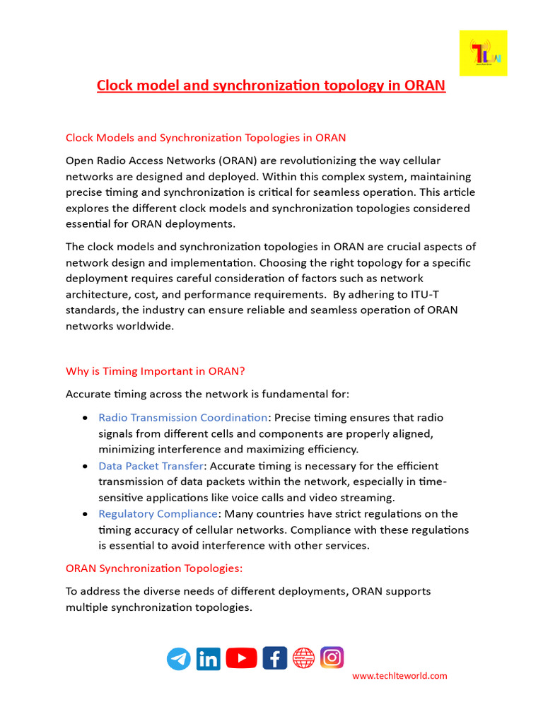 Clock Model and Sync Topology in ORAN | PDF | Computer Network | Synchronization