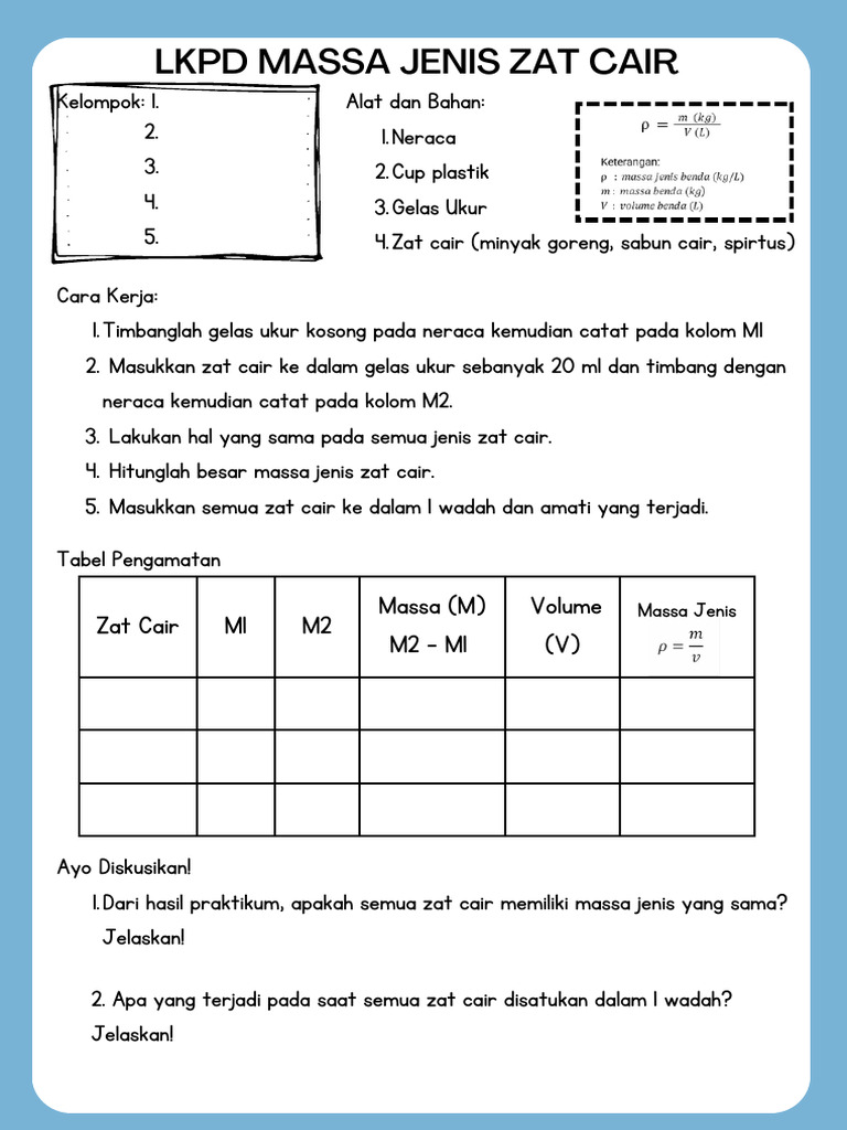 Praktikum Massa Jenis Zat Cair Kelas 7 | PDF