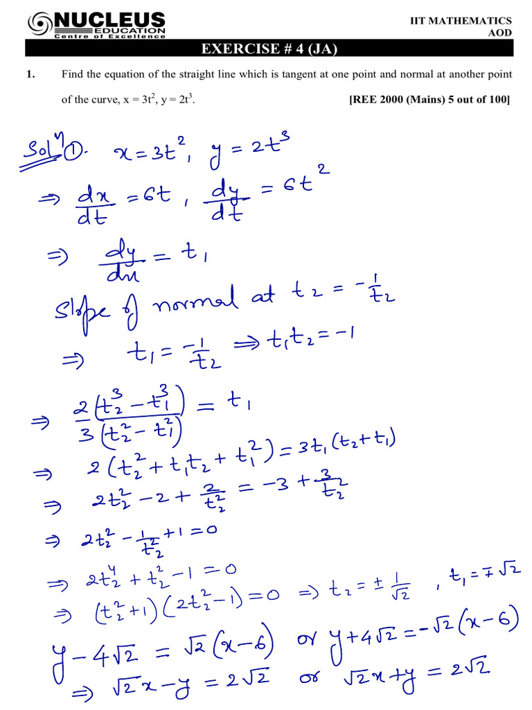 AOD Tangent - Normal Sheet Ex - 4 Solution 1641554836994 | PDF