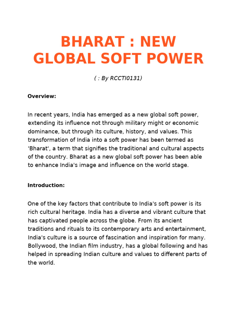 Bharat: New Global Soft Power | PDF | Soft Power | Global Politics