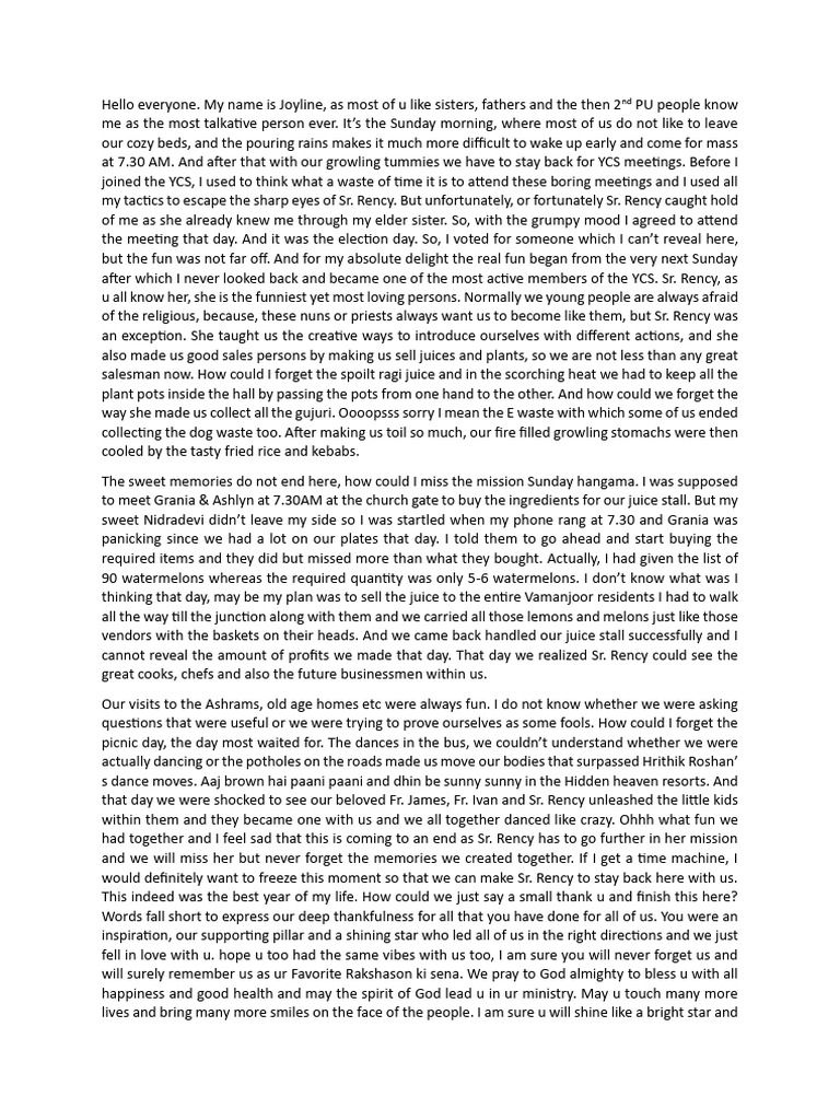 Joyline Speech - YCS | PDF