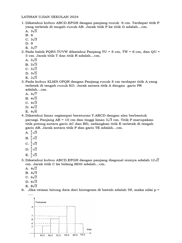 Latihan Ujian Sekolah MTW 2024 | PDF