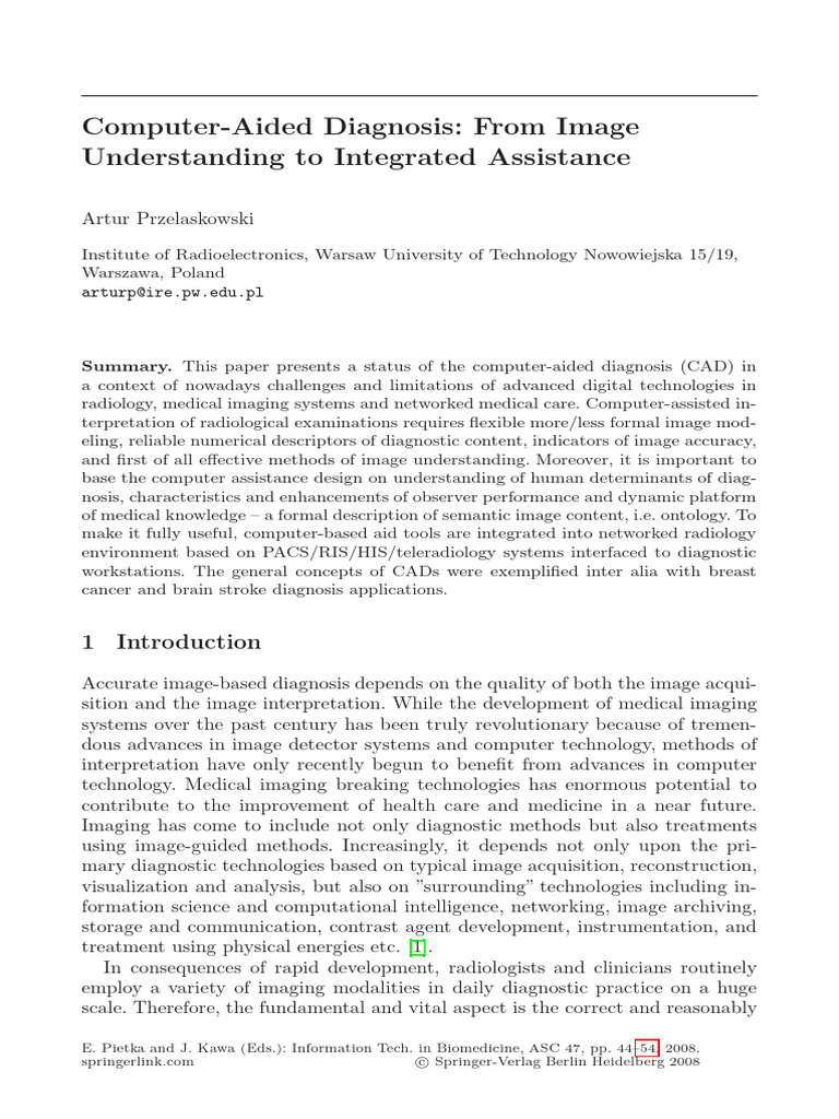 Computer Aided Diagnosis From Image Understanding To IA | PDF | Medical ...