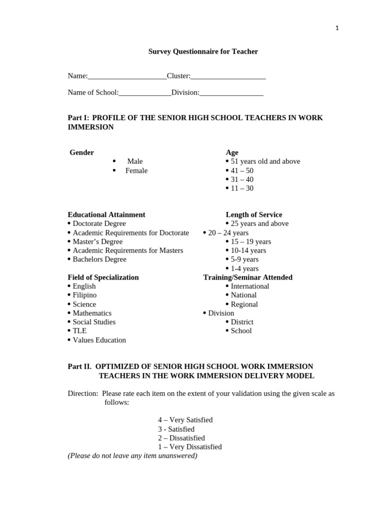 QUESTIONNAIRE Survey Questionnaire For Teacher | PDF