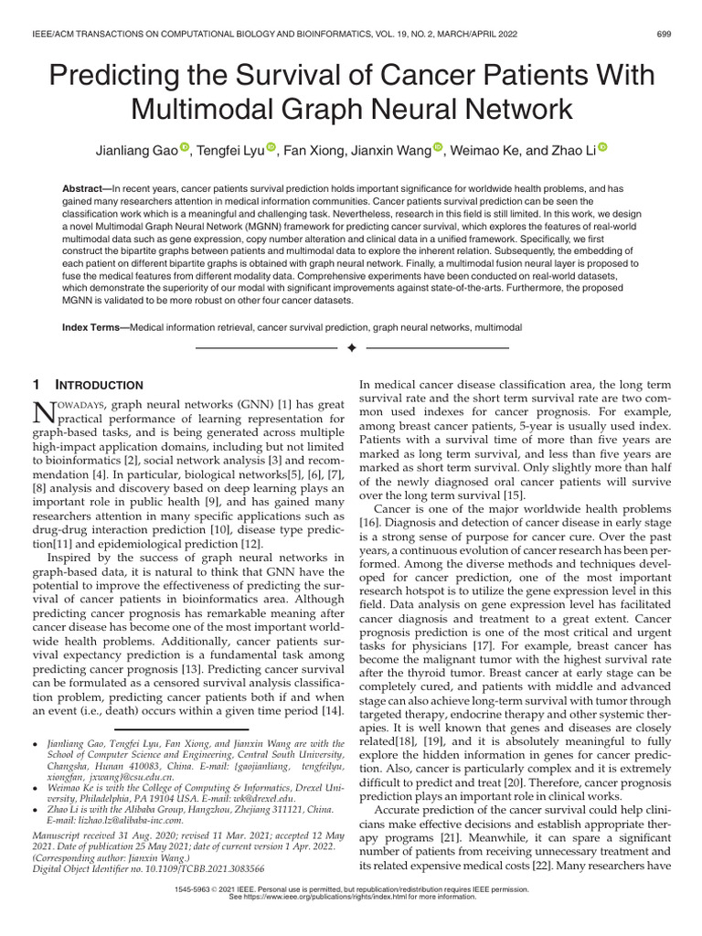 Predicting The Survival of Cancer Patients With Multimodal Graph Neural ... Predicting The Survival of Cancer Patients With Multimodal Graph Neural ...