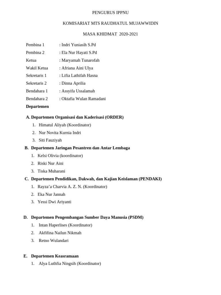 Program Kerja Ippnu 2022-2023 | PDF