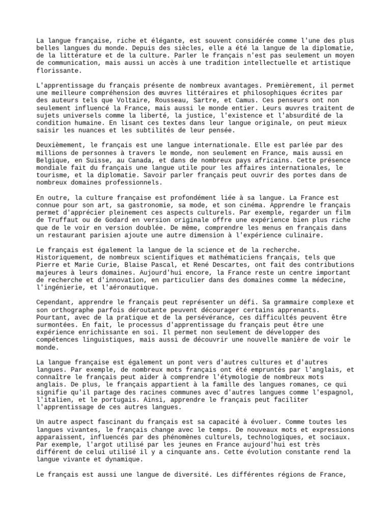 1000 Word French Essay | PDF