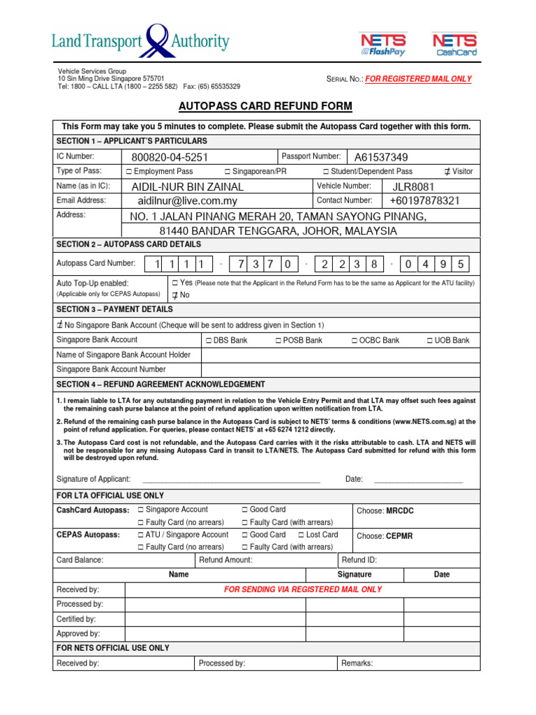 Autopass Refund Form | PDF
