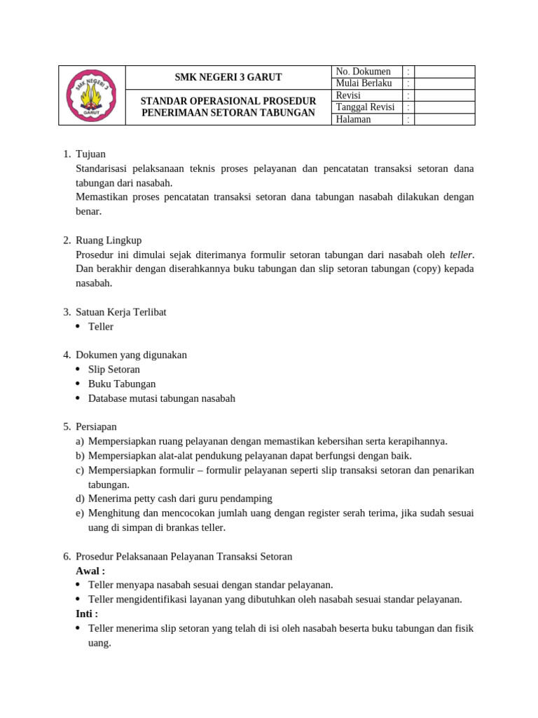 Sop Setoran Bank Akl | PDF
