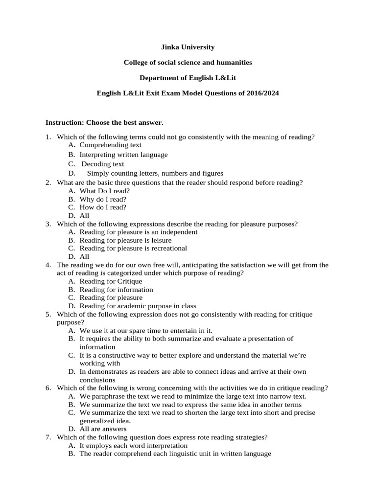 DELL Exit Exam Model Exam 2016 | PDF