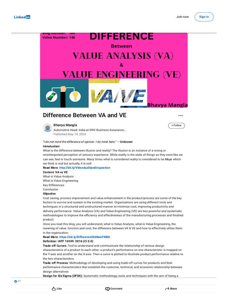 Difference Between VA and VE | PDF | Design For Six Sigma | Business