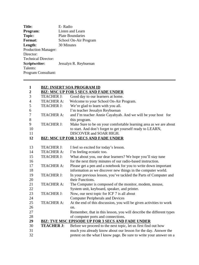 JESSALYN REYBUENAN Radio Script Computer Ports and Connections | PDF | Usb | Manufactured Goods