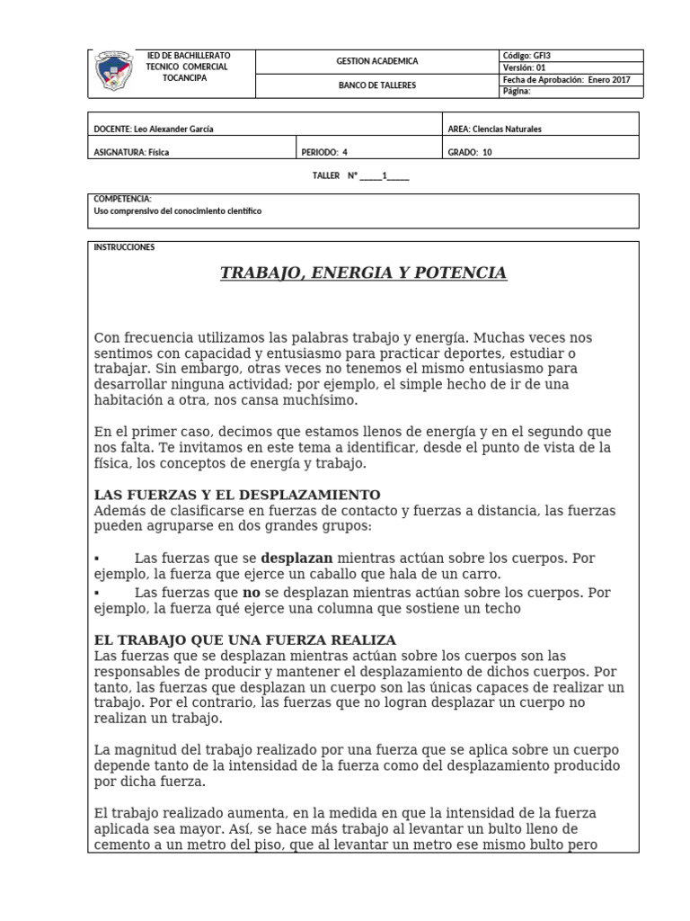 Trabajo Energia y Potencia | PDF