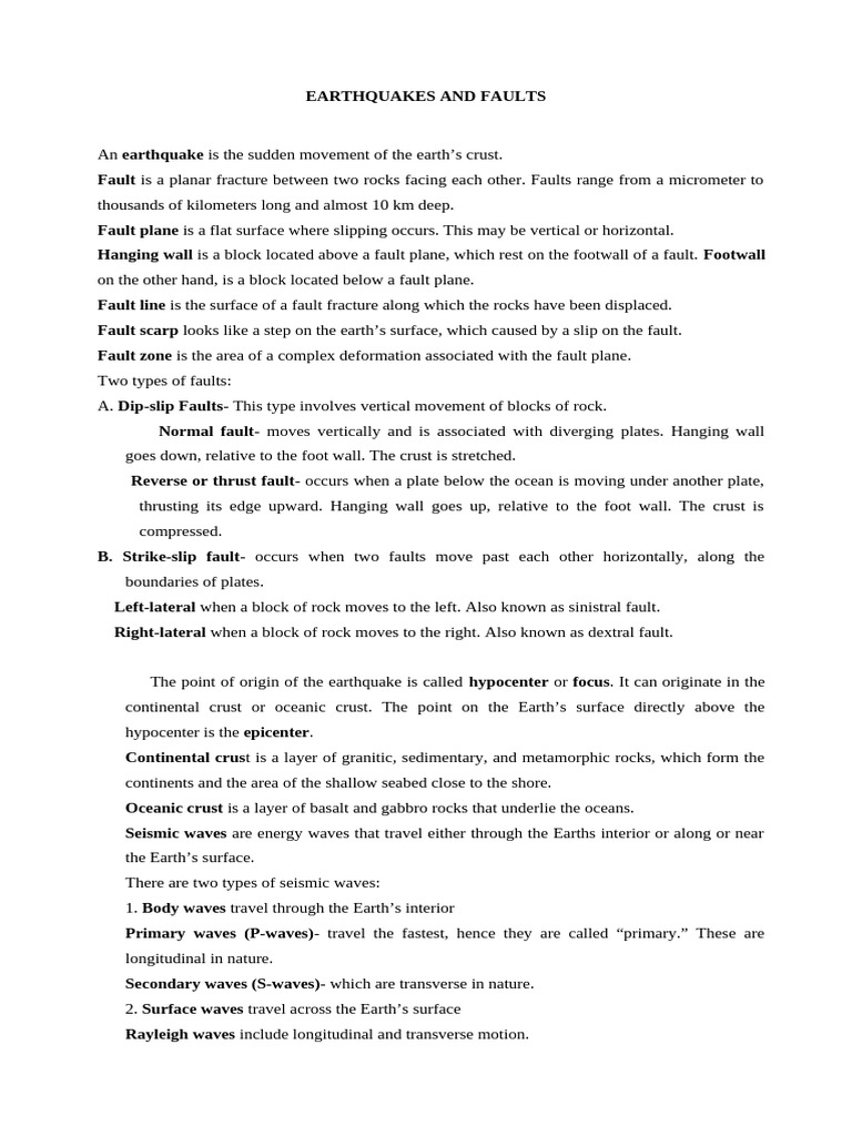 Earthquakes and Faults (Hand-Outs) | PDF