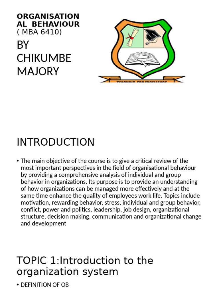 Organisational Behaviour Lecture Notes | PDF