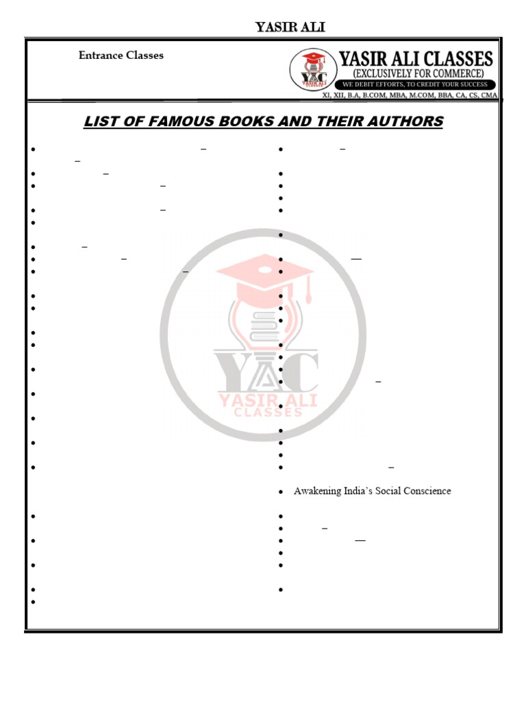 List of Famous Books and Their Authors | PDF