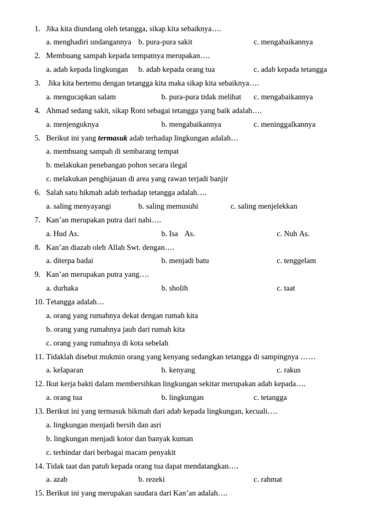 Soal Aqidah Akhlak Bab 9 Dan 10 | PDF