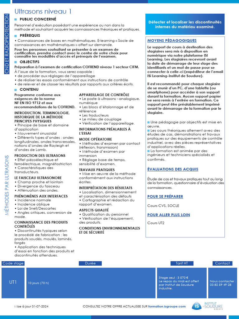 UT1 - Ultrasons Niveau 1 | PDF