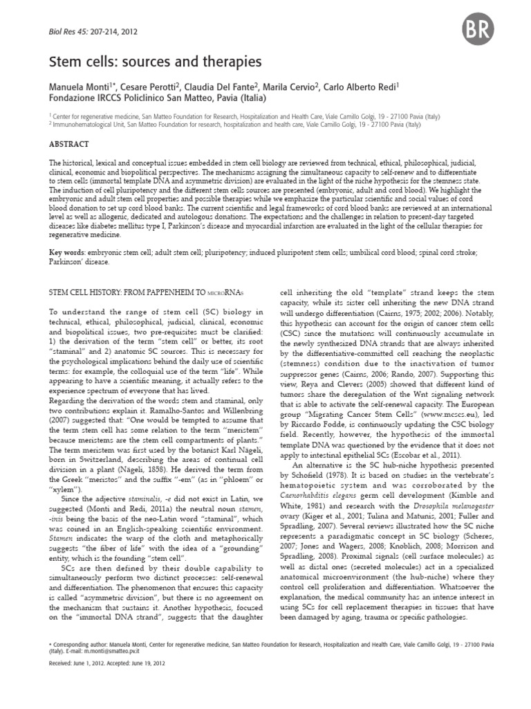 Stem Cells - Sources & Therapies & Human Race | PDF