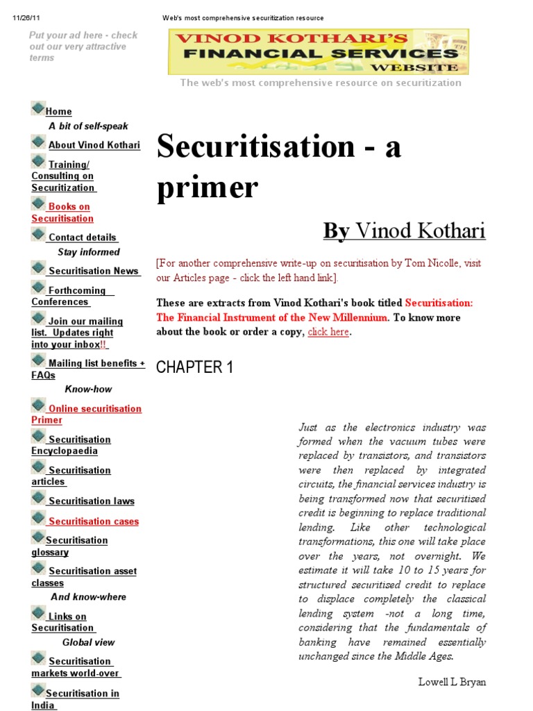 Securitization Primer: Key Concepts | PDF | Securitization | Financial ...