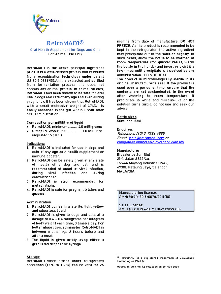 RetroMAD1 Product Insert English | PDF