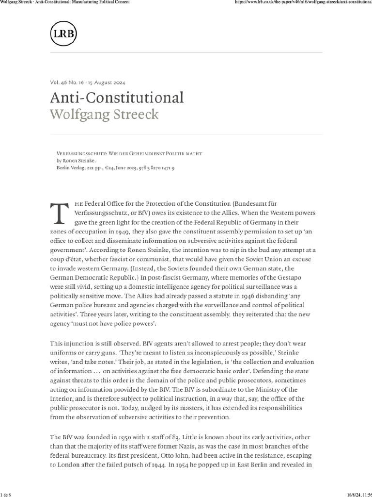 STREECK2024Anti-Constitutional - Manufacturing Political Consent | PDF