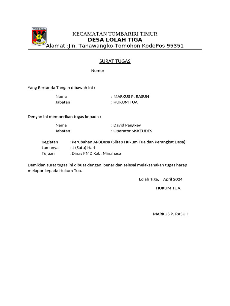 SURAT TUGAS OPERATOR SISKEUDES | PDF SURAT TUGAS OPERATOR SISKEUDES | PDF