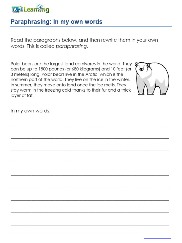 Grade 3 Paraphrasing Worksheet | PDF | Ice | Home & Garden