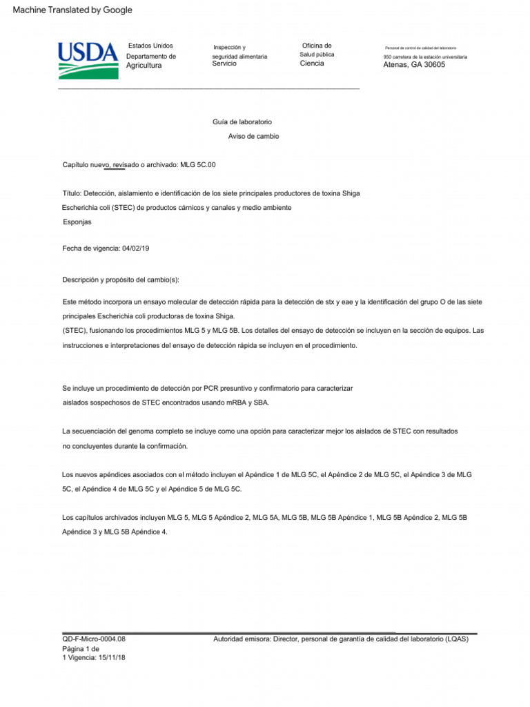 Guía de Laboaratorio USDA-FSIS mlg-5 Esp | PDF