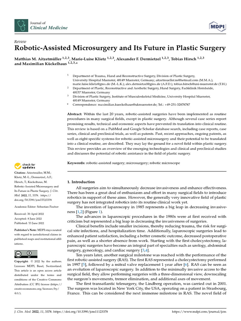 Robotic-Assisted Microsurgery and Its Future in PL | PDF