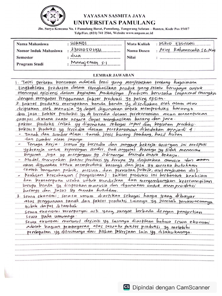 Suandi - Ekonomi Mikro - 231010501931 - 02SMJE022 | PDF