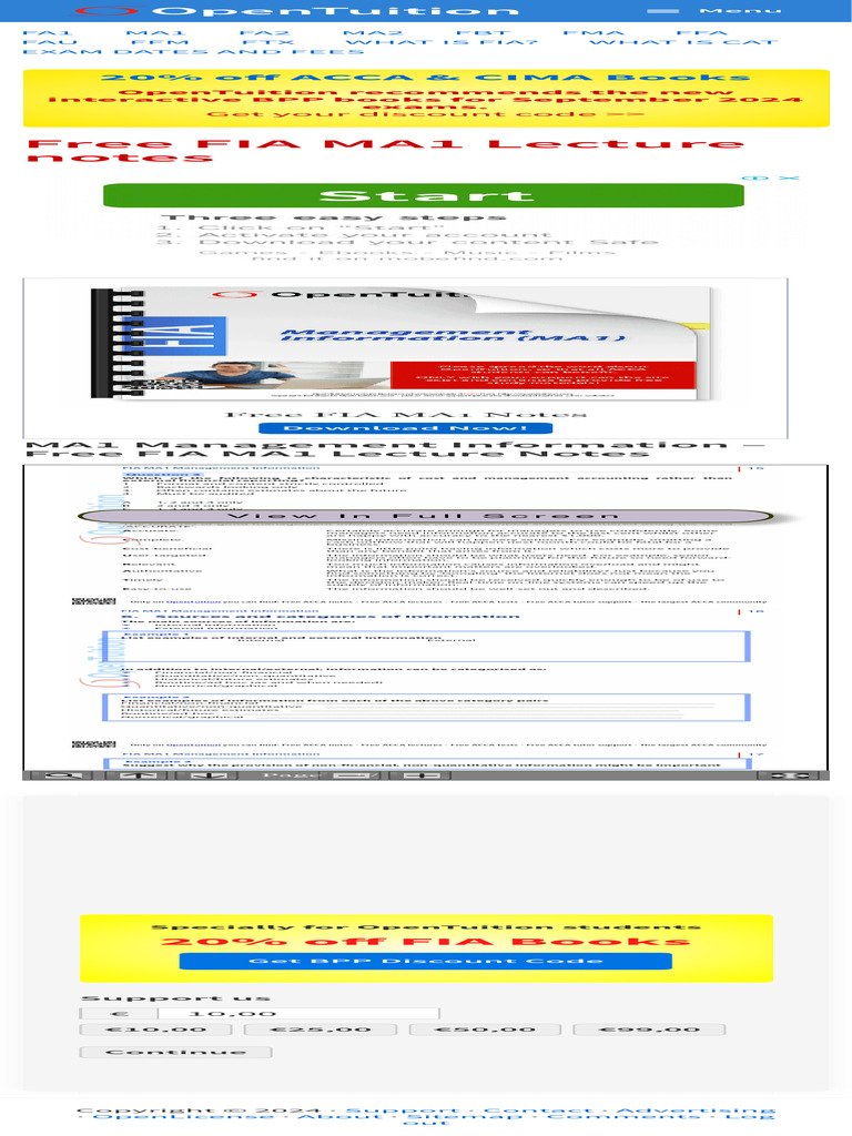 Free FIA MA1 Lecture Notes - ACCA Management Info | PDF