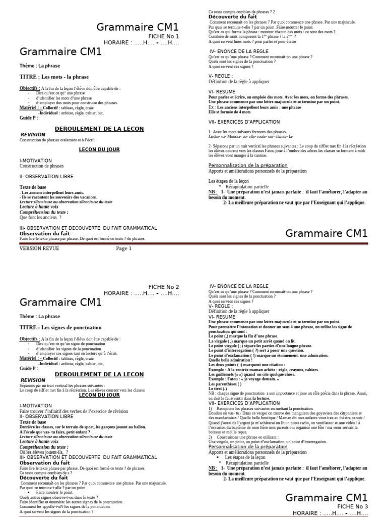 Fiche de Grammaire Cm1 2-1 | PDF