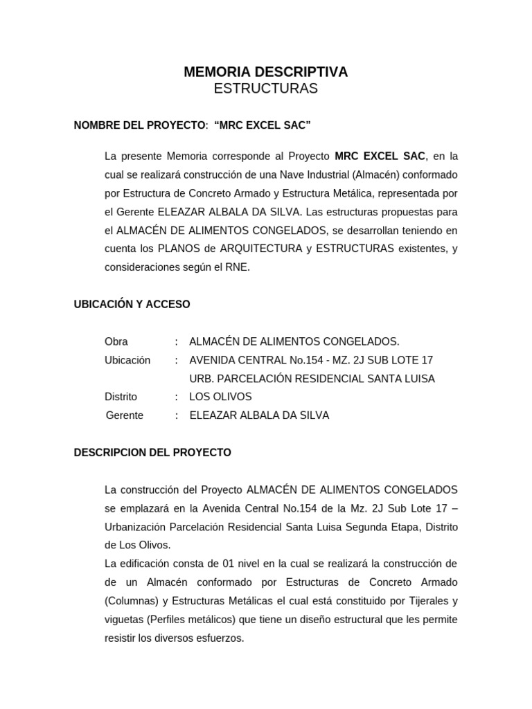 Memoria Descript. Estruc. - Nave | PDF