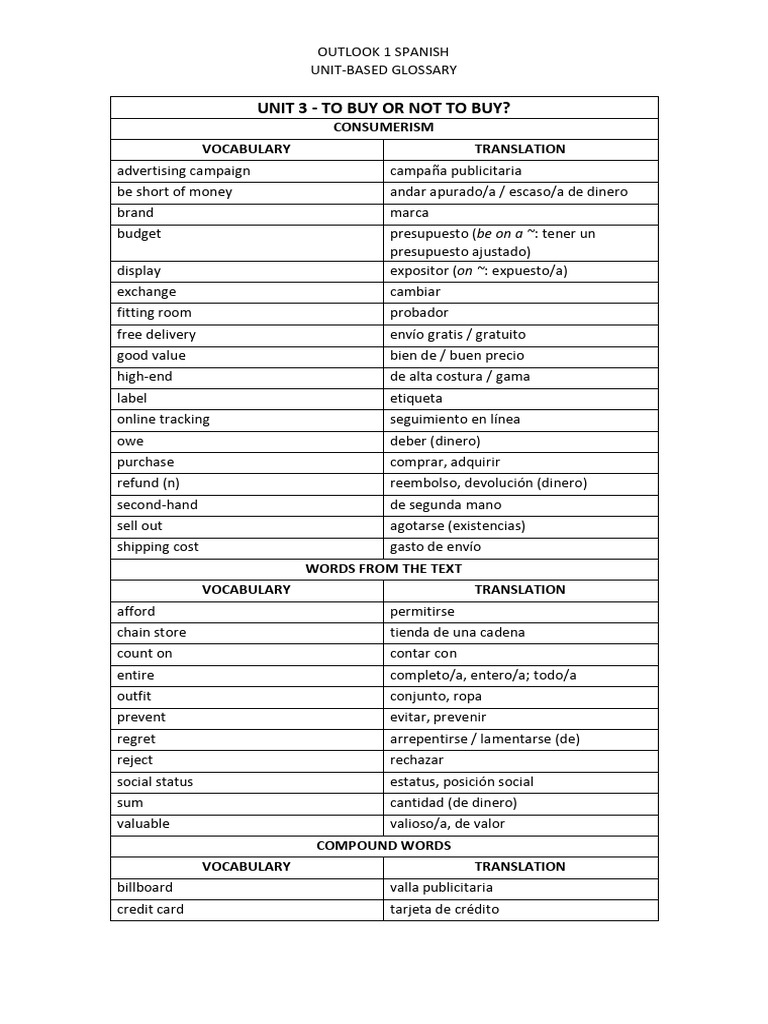 Unit 3 Vocabulary | PDF