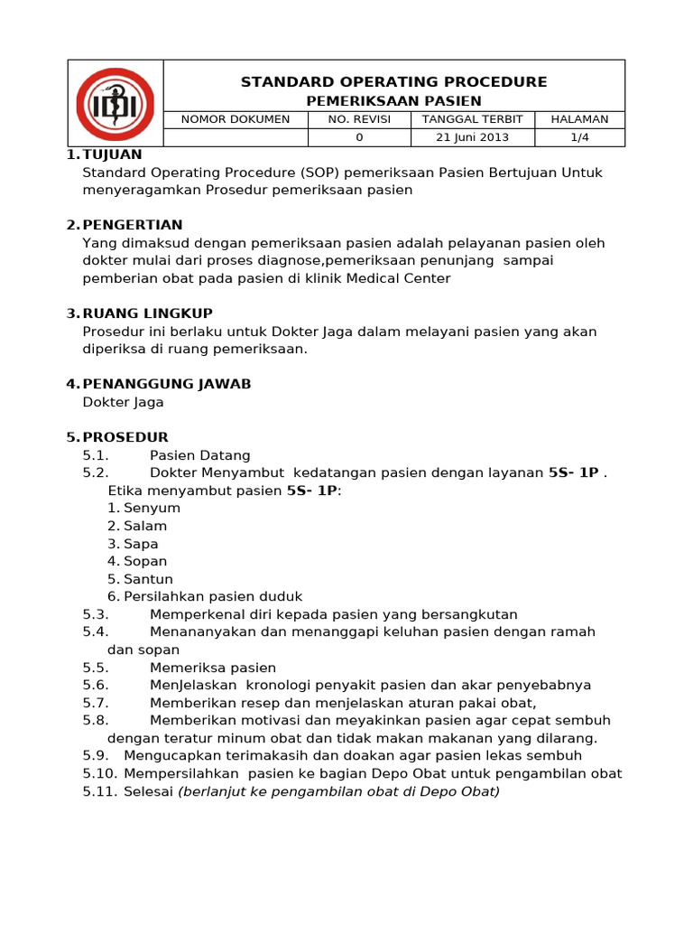 2.SOP PEMERIKSAAN PASIEN | PDF