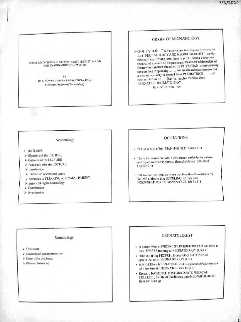 Definition of Terms in Neonatology (History Taking & Examination of ...