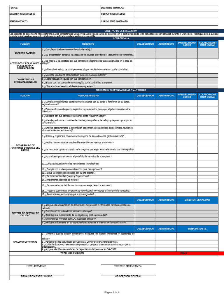 Formato Evaluacion Anual de Desempeño | PDF | Calidad (comercial) | Business