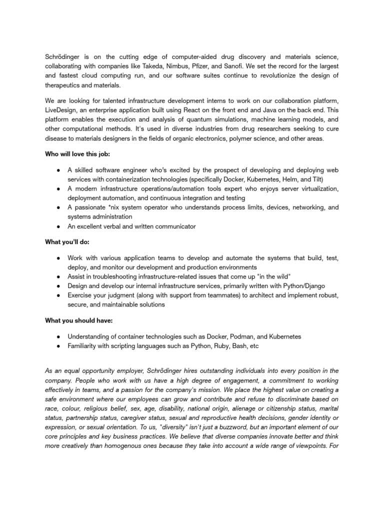 Infrastructure Developer Internship JD 2024 | PDF