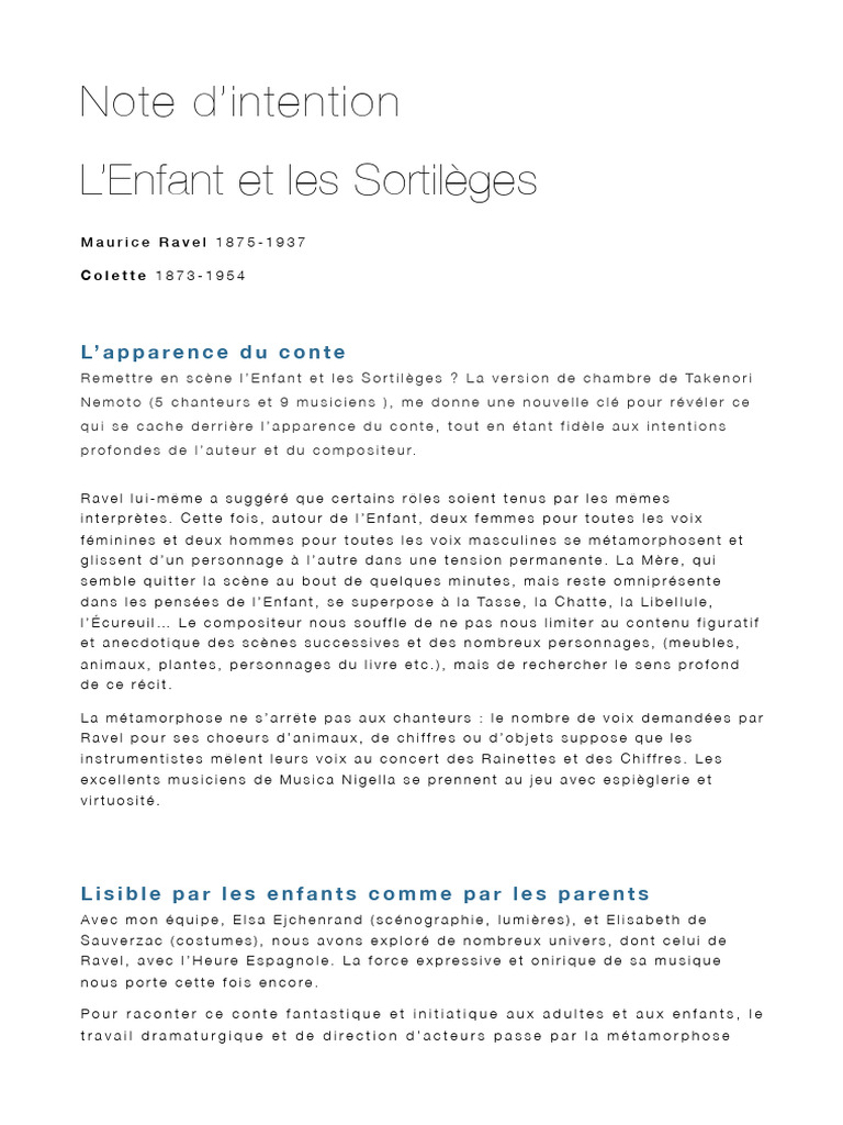 Note D'intention - Enfant | PDF